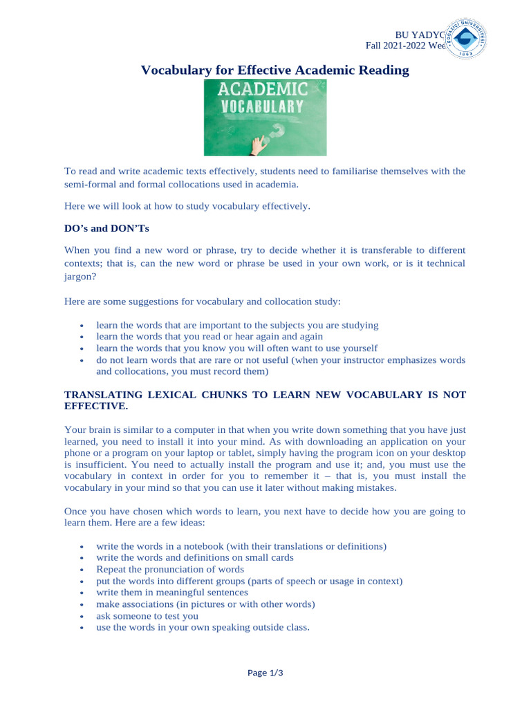 Vocabulary For Effective Academic Reading-P4 Revised 2021 | PDF | Vocabulary | Adjective