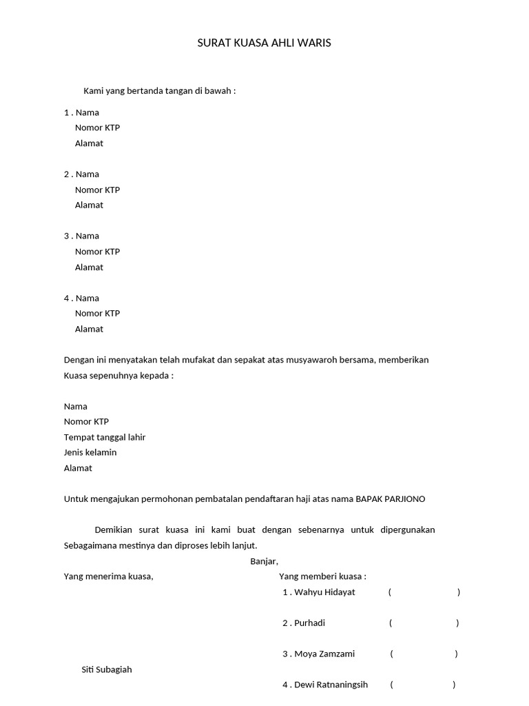 Surat Kuasa Ahli Waris | PDF