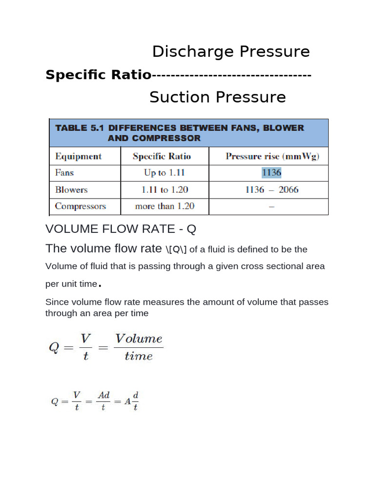 Discharge Pressure Suction Pressure: Specific Ratio | PDF