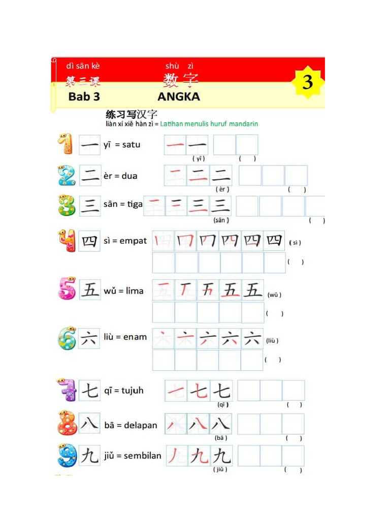 Latihan Mandarin Angka | PDF