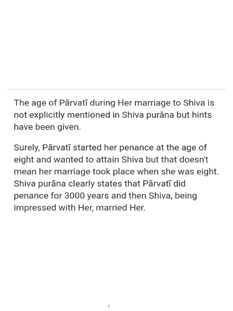 Age of Mata Parvati When They Married Lord Shiva | PDF