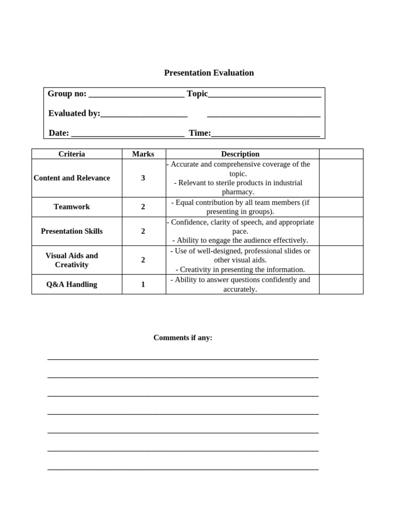 Template For Presentation Marking | PDF
