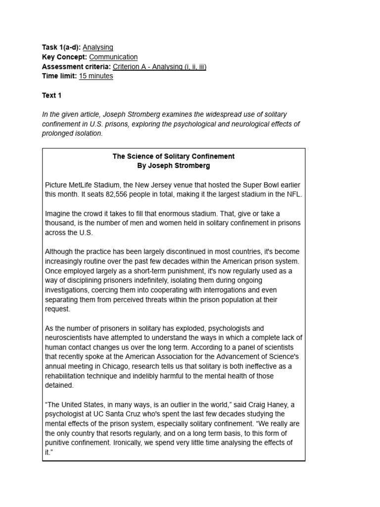 Compare and Contrast - Sample Essay | PDF | Solitary Confinement ...