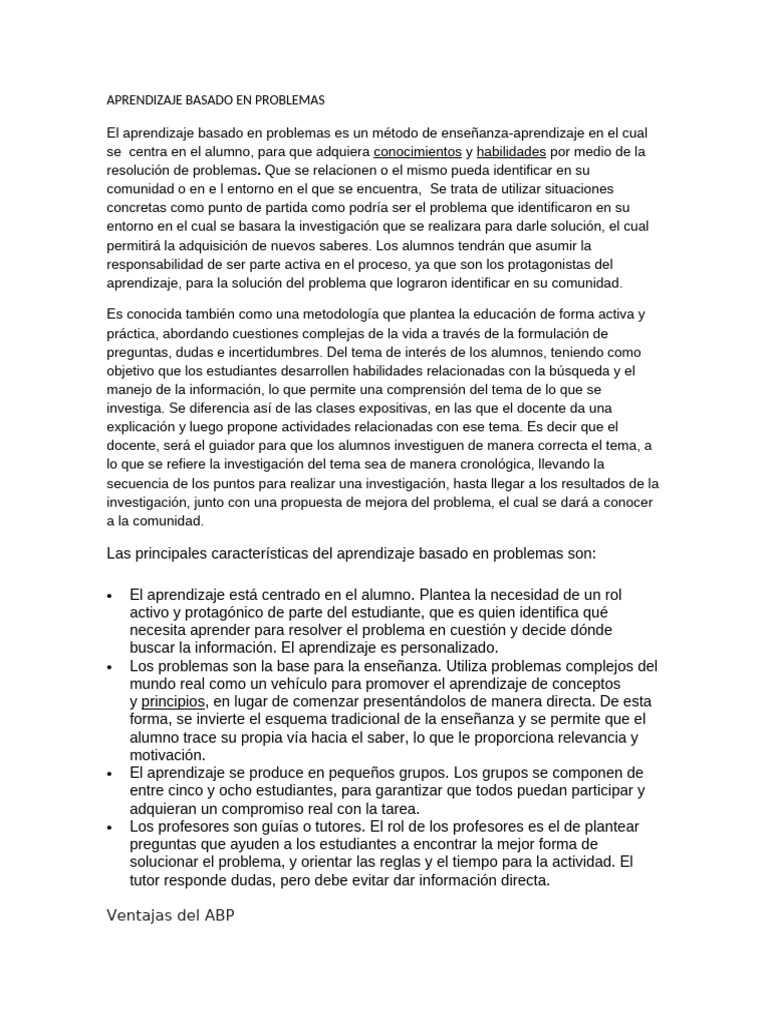 Aula Diversificada Aprendizaje Basado en Problemas | PDF | Enseñando | Aprendizaje