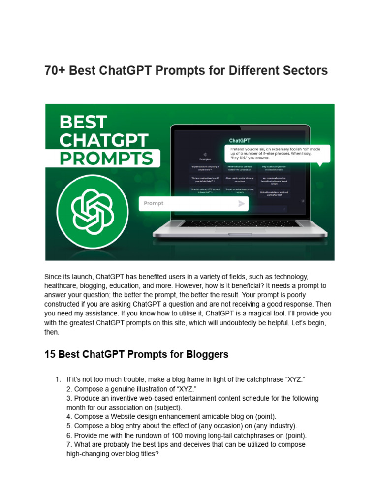 Best ChatGPT Prompts for Sectors | PDF