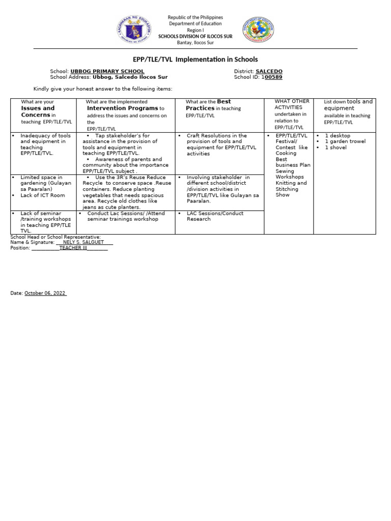 TLE - Implementation UBBOG | PDF