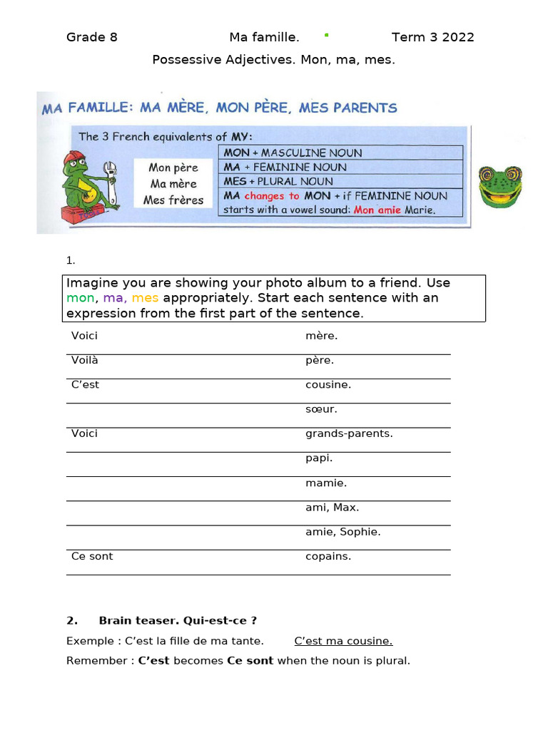 Exercices sur les adjectifs possessifs | PDF