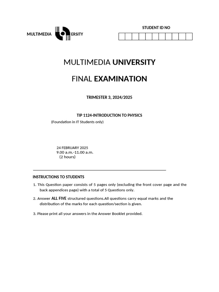 Final Exam Cover Page: Physics 2025 | PDF | Collision | Capacitor