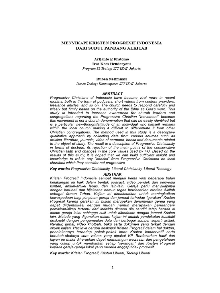 Arijanto E Pratomo MENYIKAPI KRISTEN PROGRESIF INDONESIA DARI SUDUT ...