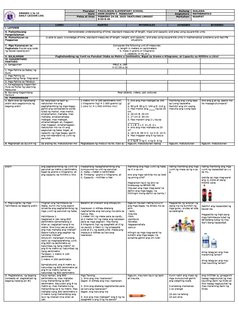 Q4 DLL Math Week 3 | PDF