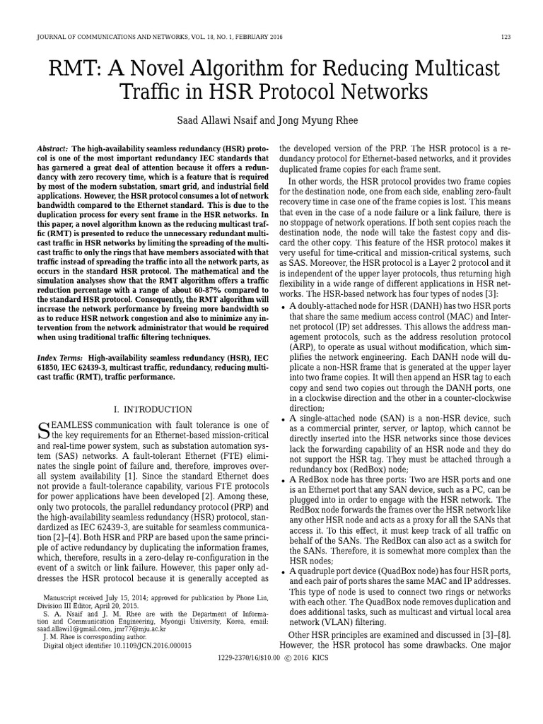 RMT_A_novel_algorithm_for_reducing_multicast_traffic_in_HSR_protocol_networks | PDF | Computer ...