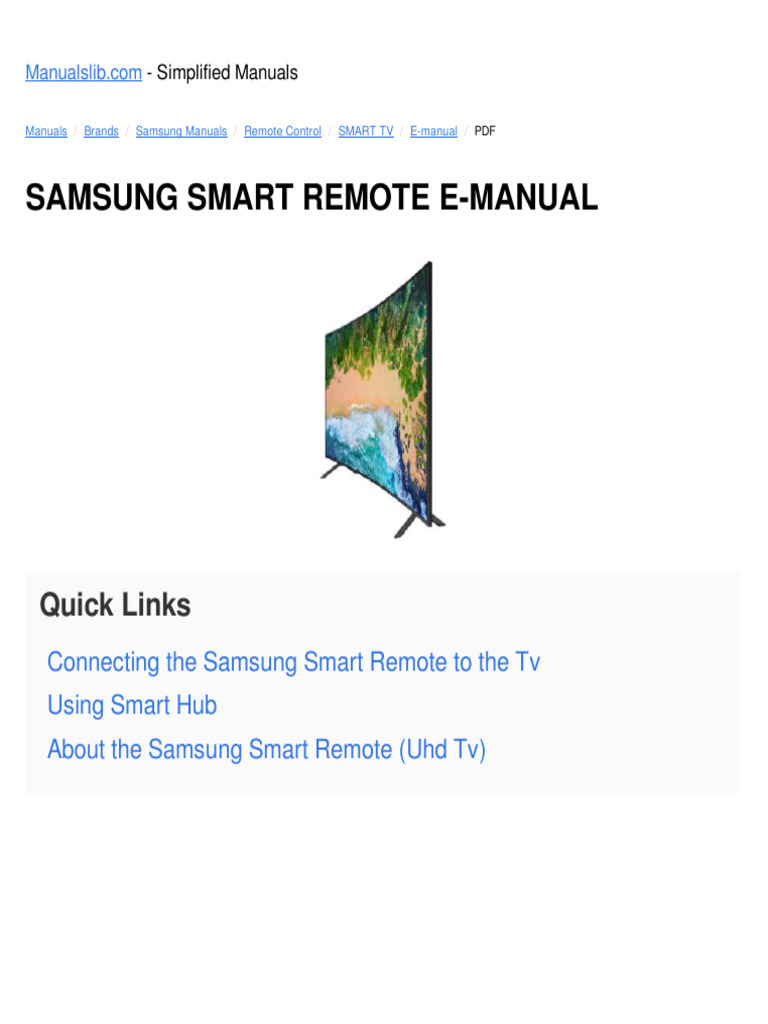 Samsung Smart Remote E-Manual: Quick Links | PDF | Hdmi | Television