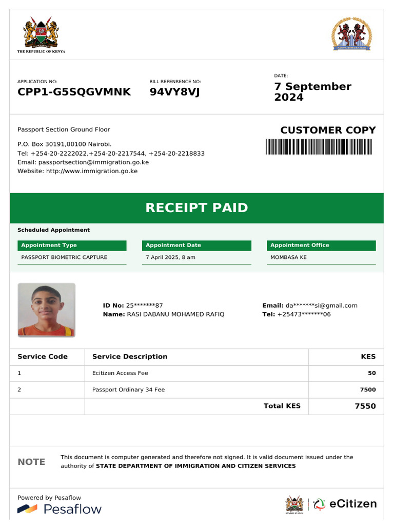 Cpp1 g5sqgvmnk Immigration Receipt | PDF | Passport | Government And ...