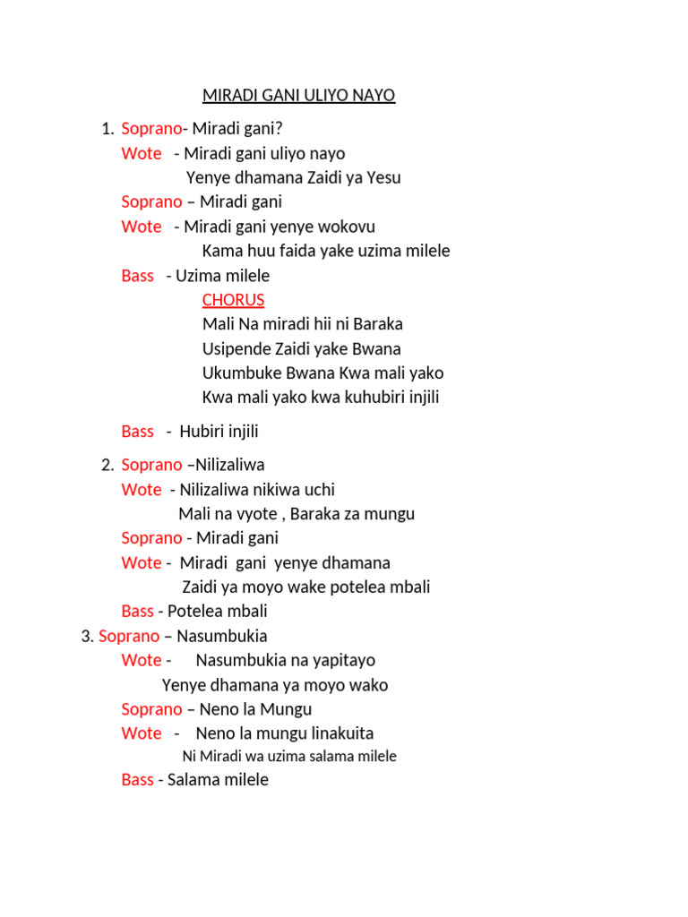 Miradi Gani Uliyo Nayo | PDF