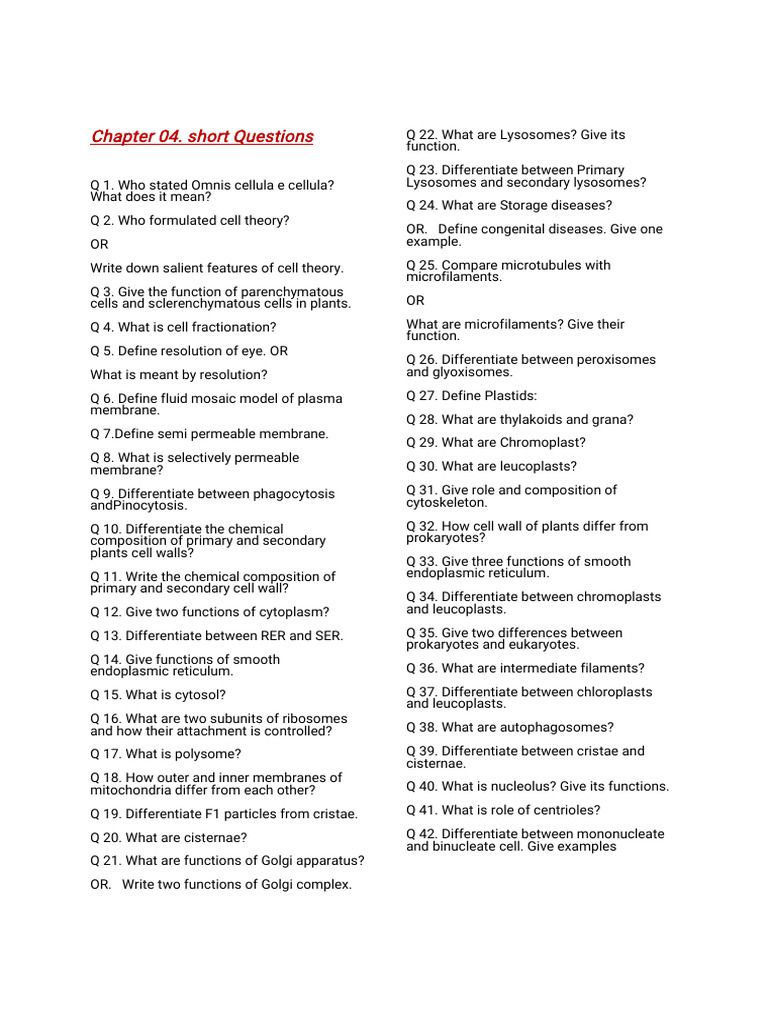 Chapter 4: Key Biology Questions | PDF | Cell (Biology) | Endoplasmic ...