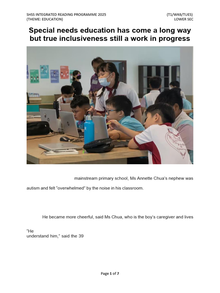 t1w6 Tues Education Lower Sec | PDF | Special Education | Teachers