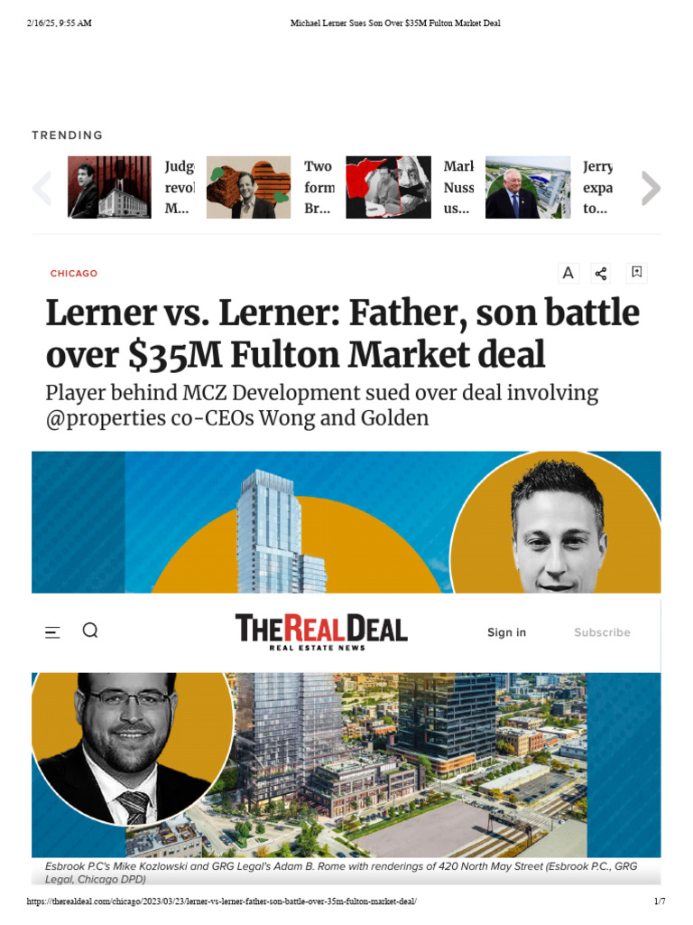 Michael Lerner Sues Son Over $35M Fulton Market Deal | PDF | Lawsuit