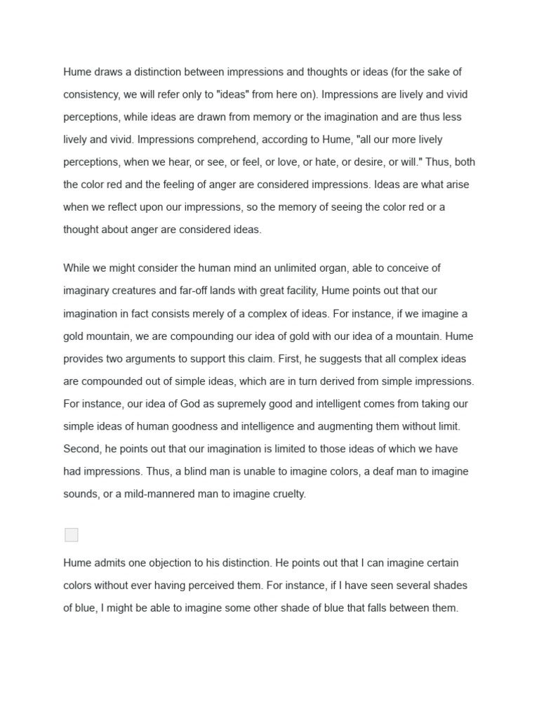 Hume: Impressions vs. Ideas Explained | PDF | Idea | David Hume