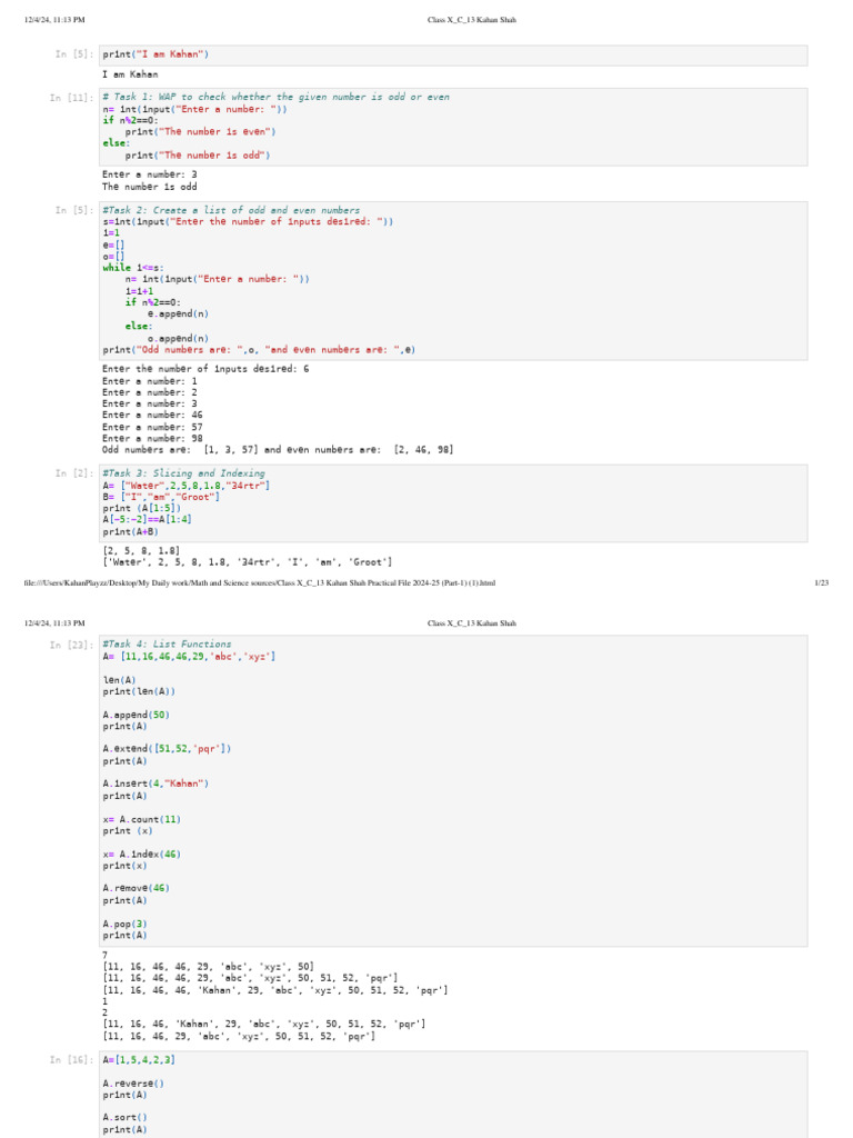 Class X - C - 13 Practical File 2024-25 | PDF | Computer Programming