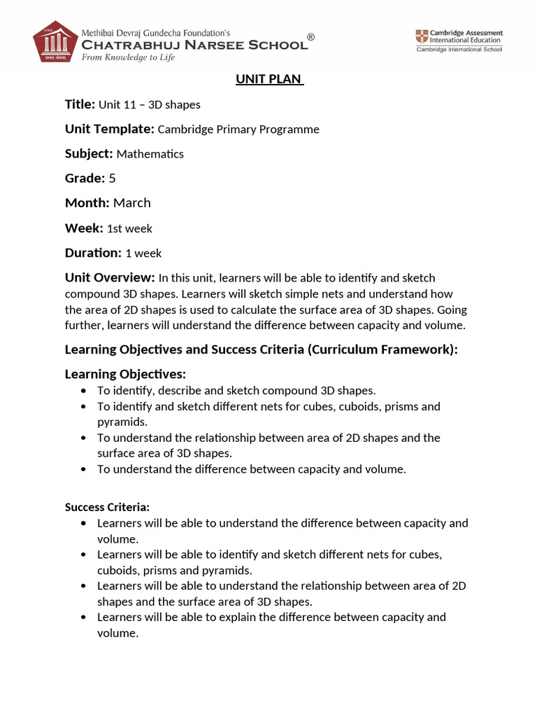 Gr5 - Unit 11 - Unit Plan - Math | PDF