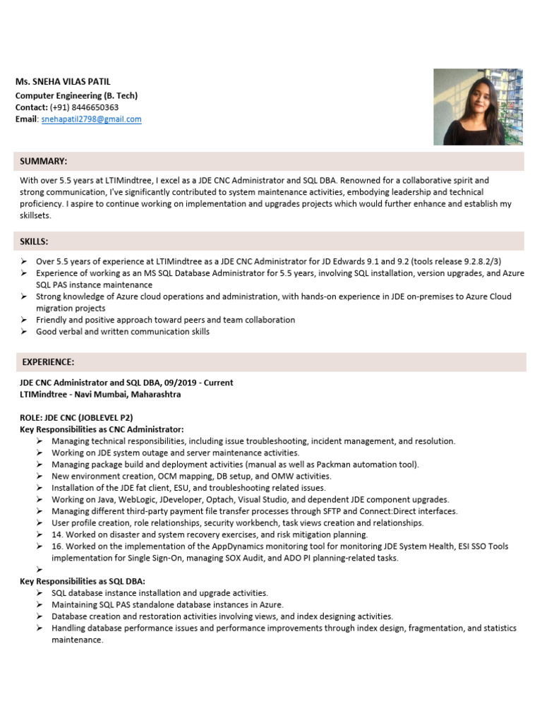 JDE CNC Administrator & SQL DBA Resume | PDF | Databases | Microsoft Azure