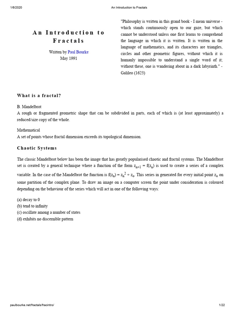 An Introduction To Fractals | PDF | Dimension | Line (Geometry)