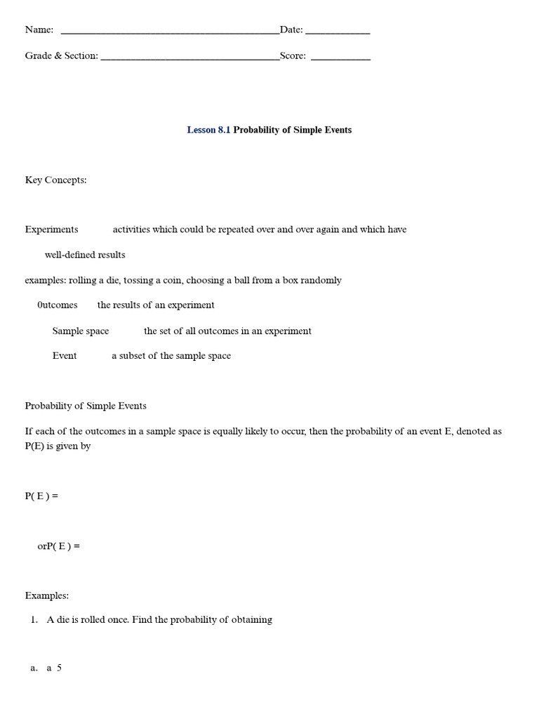 Probability of Simple and Compound Events | PDF | Probability ...