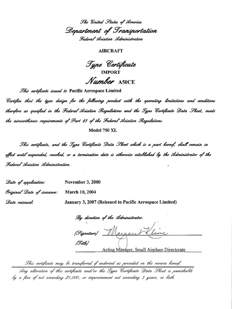 FAA Type Certificate 20073 | PDF