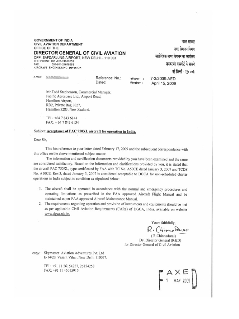 P-750xl Type Cert - Indian Dgca | PDF