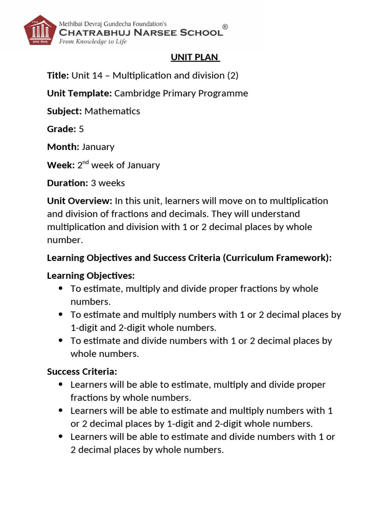 Gr5 - Unit 14 - Unit Plan - STP - Math | PDF