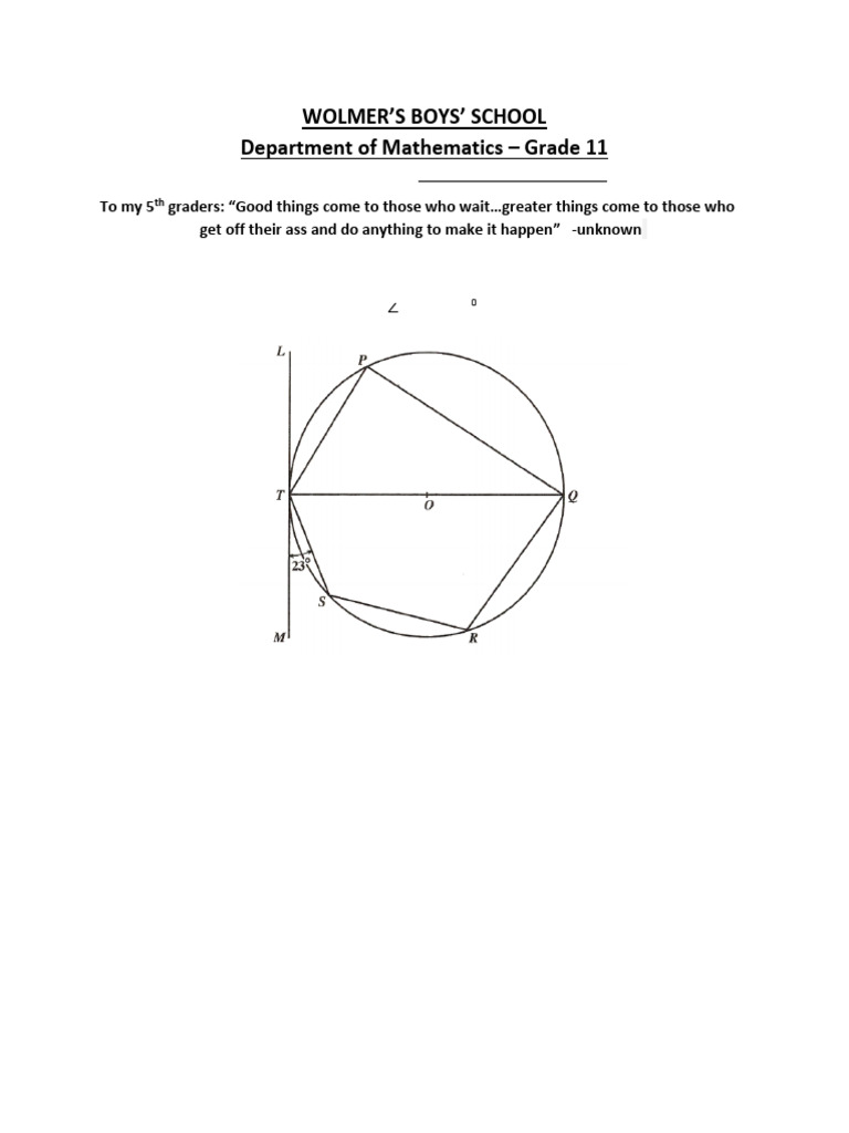 Grade 11 Math Assignment on Circles and Angles | PDF | Circle | Angle