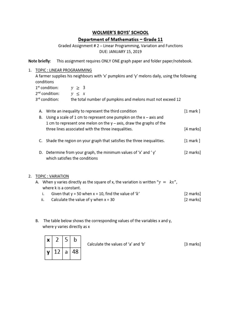 Grade 11 Math: Linear Programming & Functions | PDF | Function (Mathematics) | Inequality ...