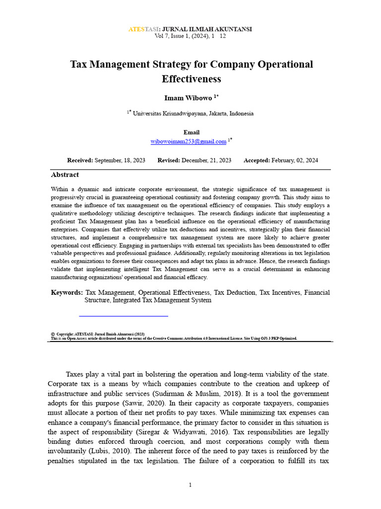 Tax Management Strategy For Company Operational Effectiveness | PDF ...