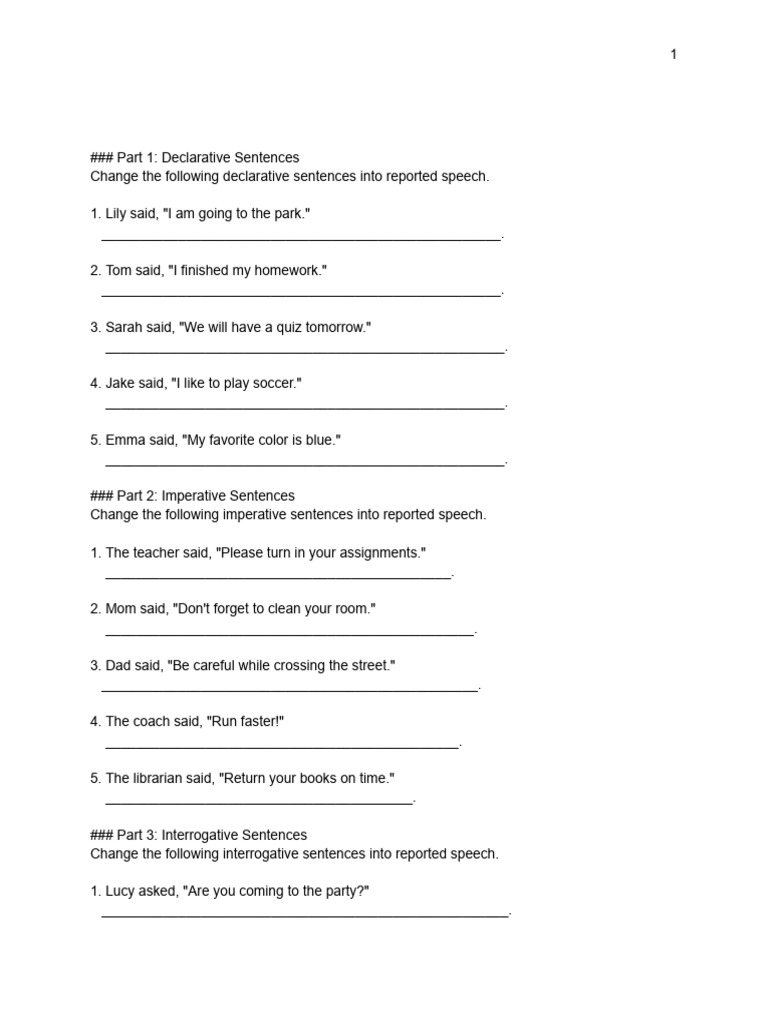 Reported Speech Practice Exercises | PDF