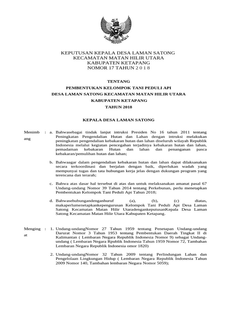 Contoh SK KELOMPOK TANI PEDULI API | PDF