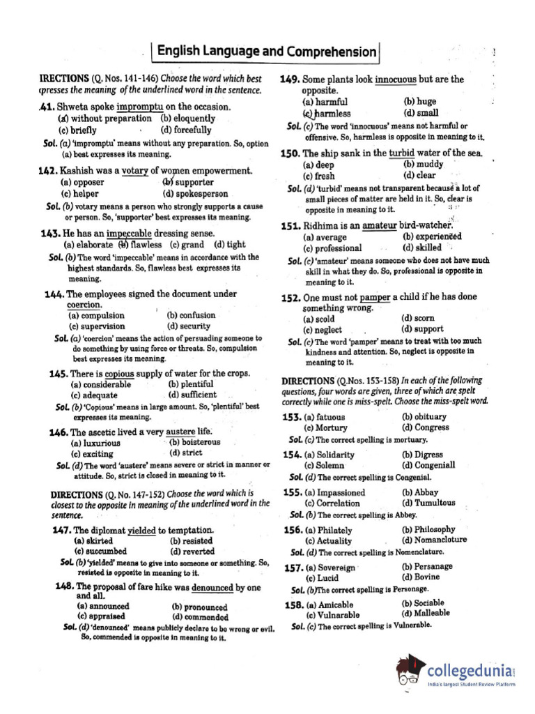NCHMCT JEE 2018 Question Paper-English language-141 to 200 | PDF