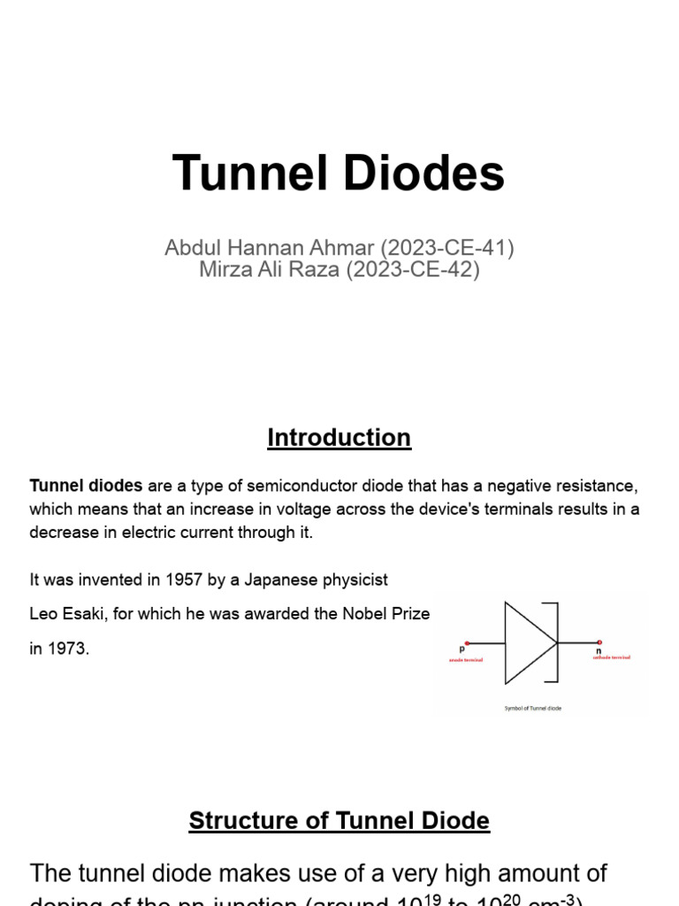 Tunnel Diodes | PDF | P–N Junction | Quantum Tunnelling