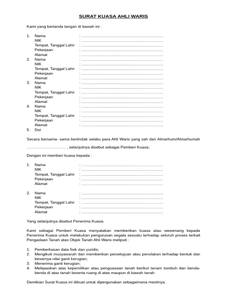 Surat Kuasa Ahli Waris | PDF