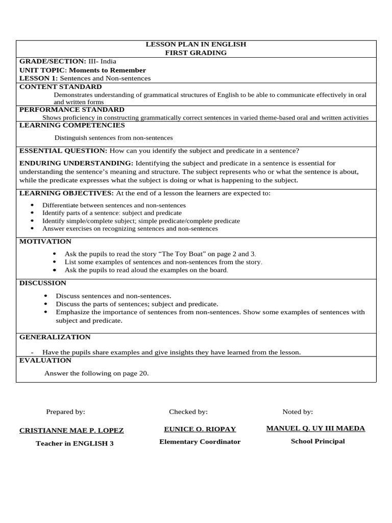 LESSON PLAN IN ENGLISH 3 - Quater 1 | PDF | Grammatical Gender | Plural