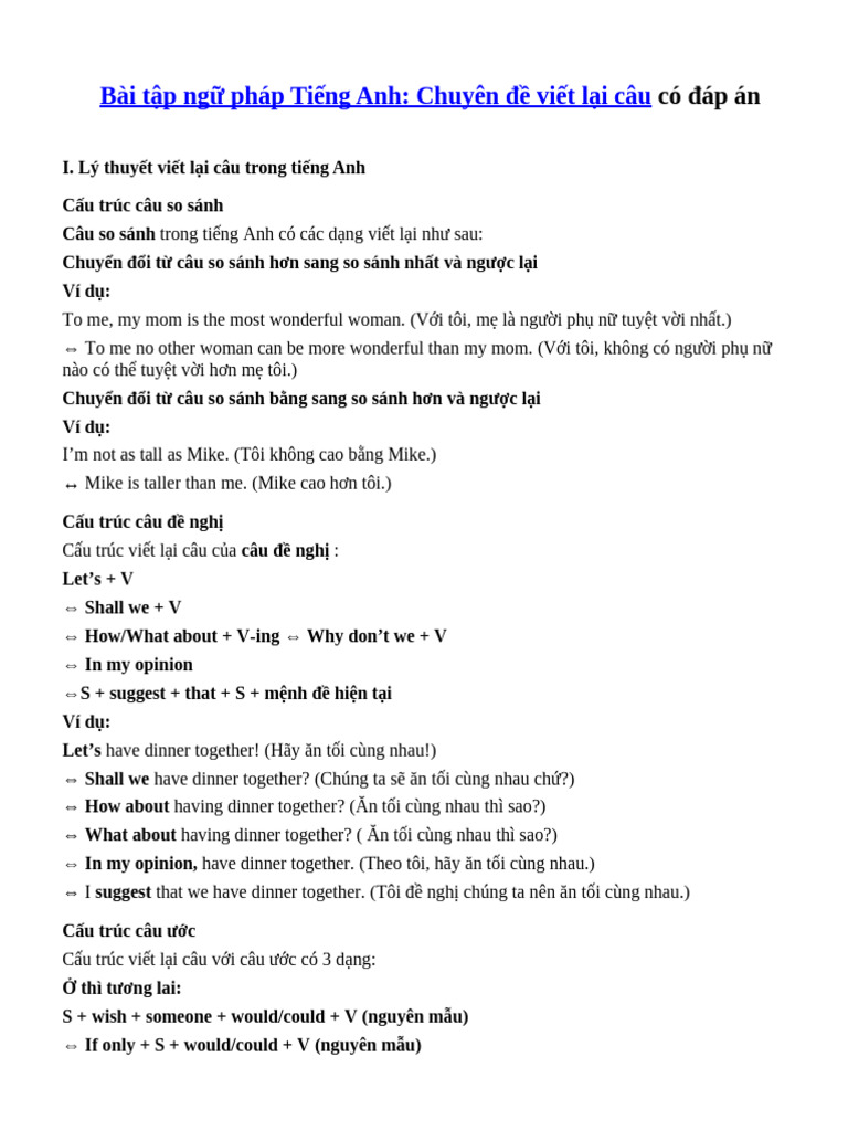 Bai Tap Viet Lai Cau Trong Tieng Anh | PDF