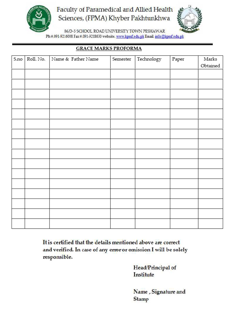 Grace Marks Proforma: S.no Roll. No. Name & Father Name Semester ...