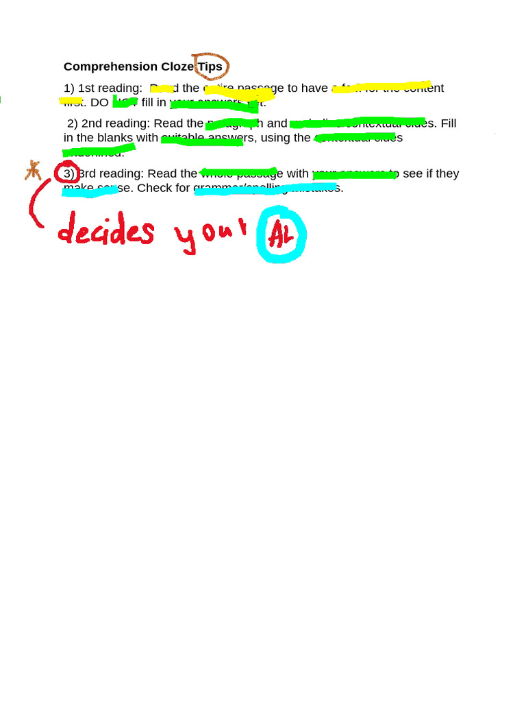 Comprehension Cloze Strategies | PDF