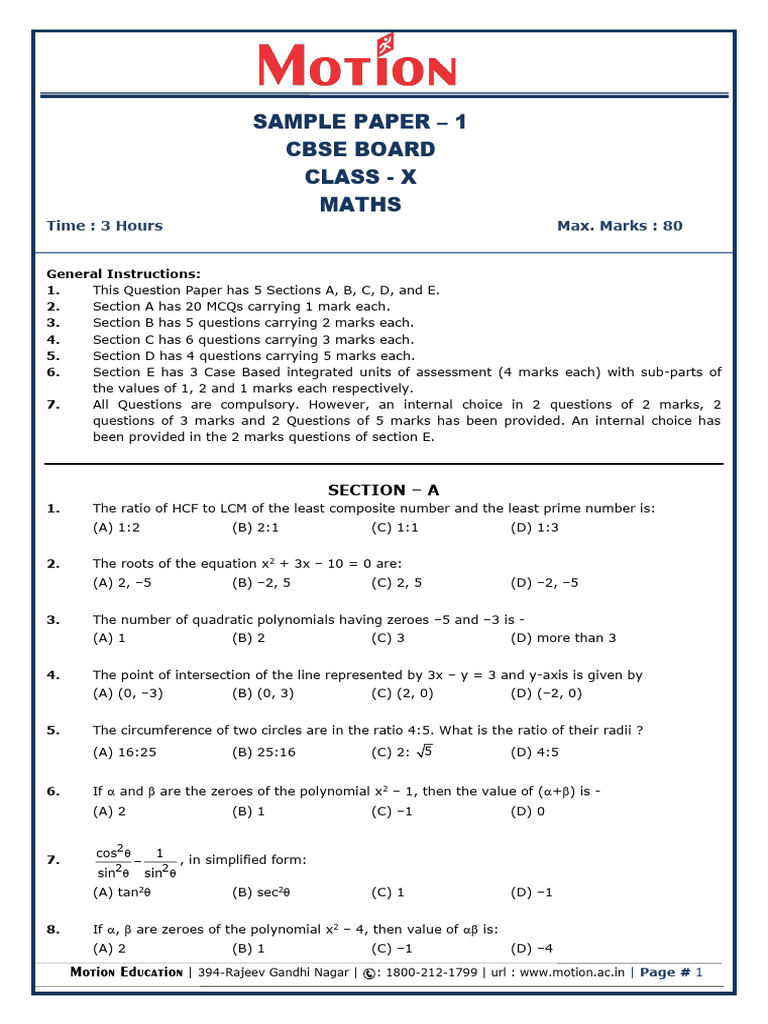 Sample Paper 5 Maths - Combine | PDF | Quadratic Equation | Euclidean ...