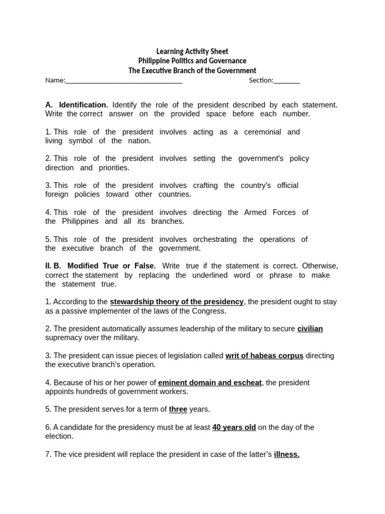 Executive Branch Roles and Functions | PDF | United States Congress ...