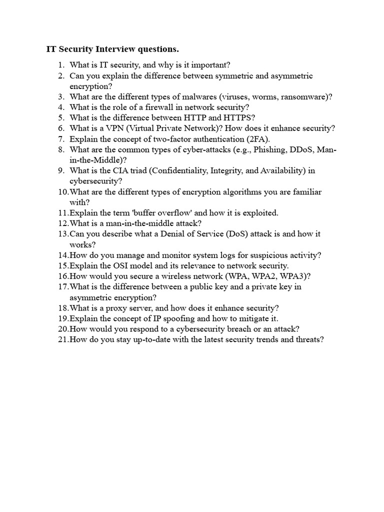 IT Security Interview Questions | PDF