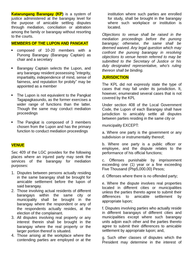 Understanding Katarungang Barangay System | PDF | Mediation | Jurisdiction