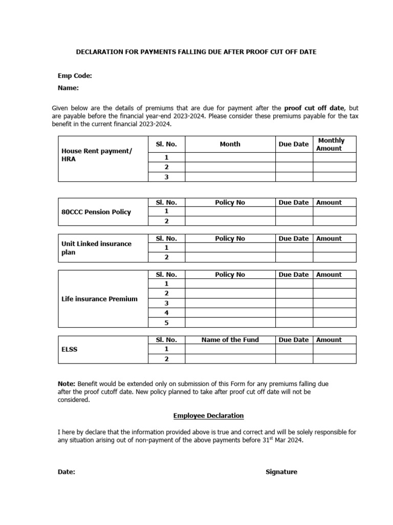Future payment declaration form | PDF