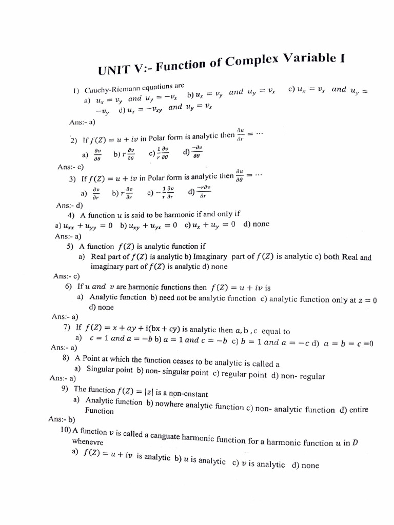 M3 Unit-5 Function of Complex Variable 1 | PDF | Differential Calculus ...