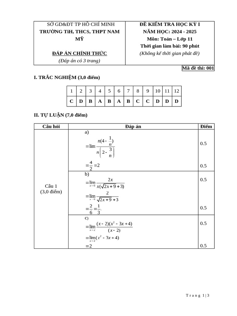 De Kiemtra Cuoi Hk1-Toan-K11-Dapan 001 | PDF