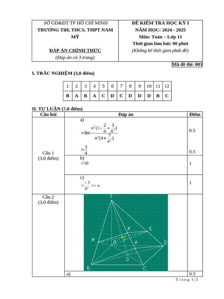 DE KIEMTRA CUOI HK1-TOAN-K11-DAPAN 003 | PDF